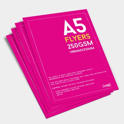 A5 flyers printed in full colour on 150gsm coated paper